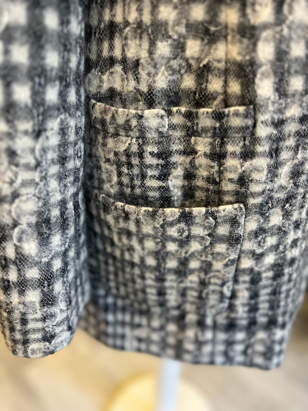 Pre Loved Chanel Grey & White Check Camellia Coat size FR42 UK 14 ...