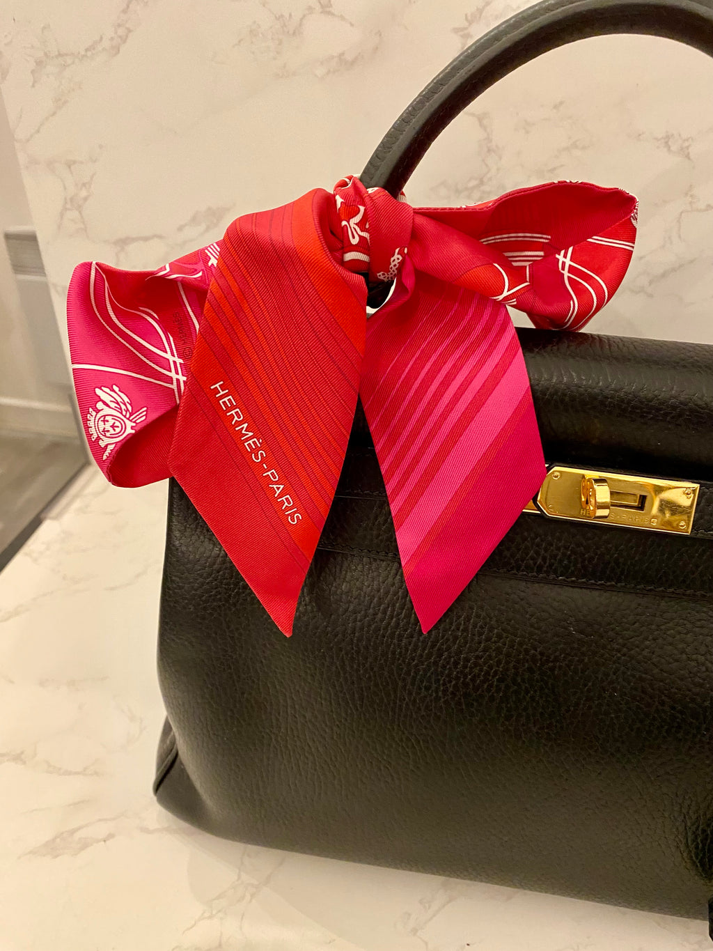 Pre Loved Hermes Ex-Libris Twilly in Red, Pink & White – Twice Loved ...